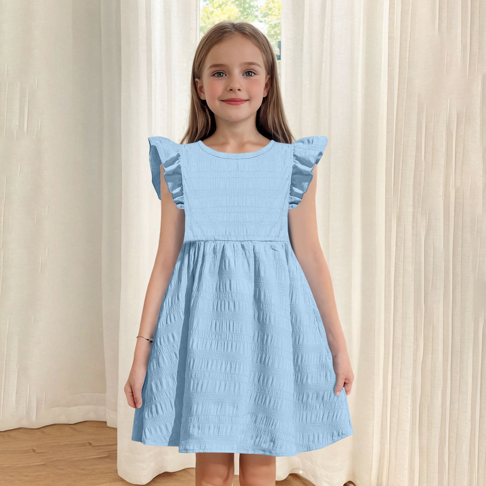 Hauaitttt Girls Summer Dresses for Everyday and Outdoor Casual Wear Elastic Waist Dress for Ages ...