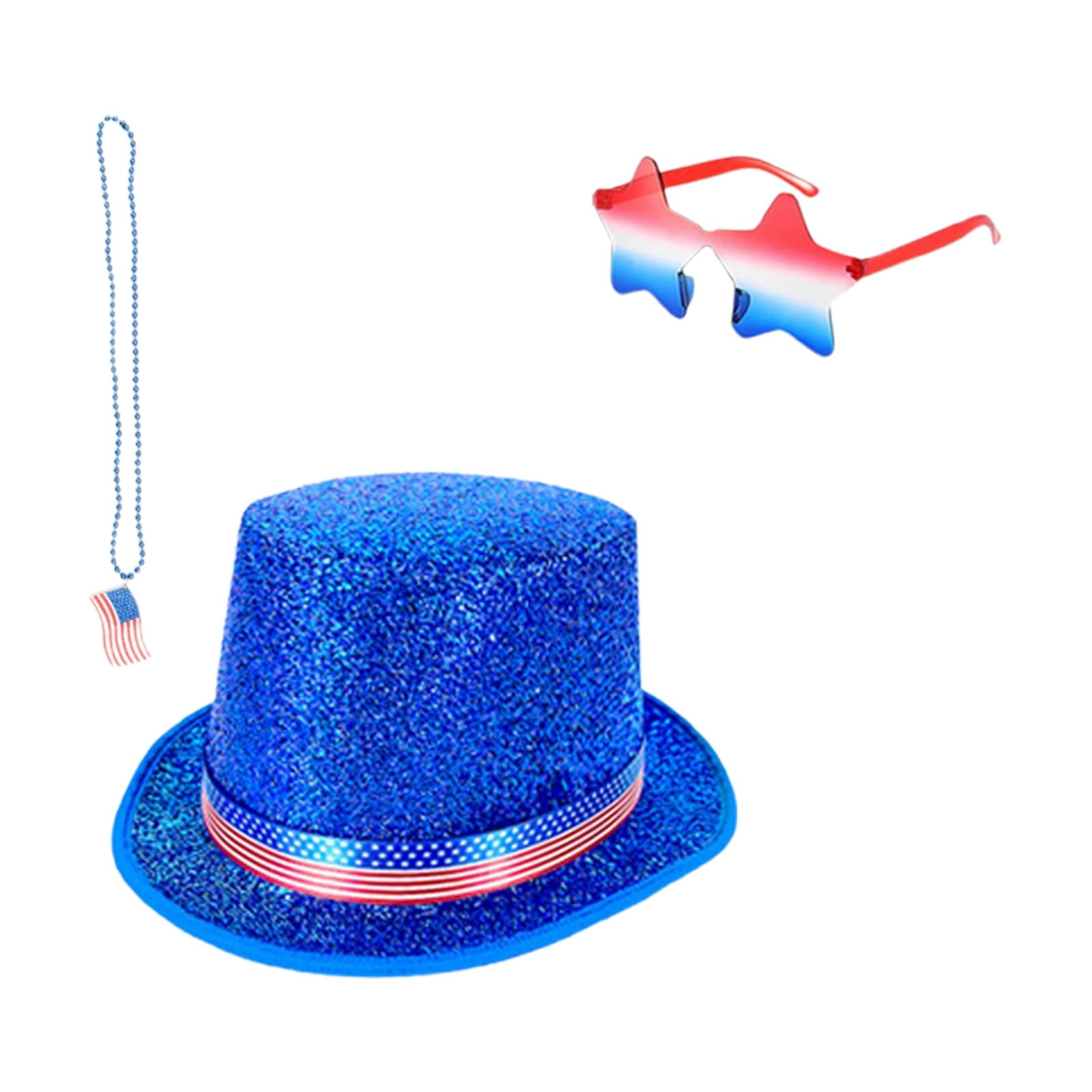 Hauaitttt Independence Day Blue Feather Hat Bead Chain Glasses Set Hat ...