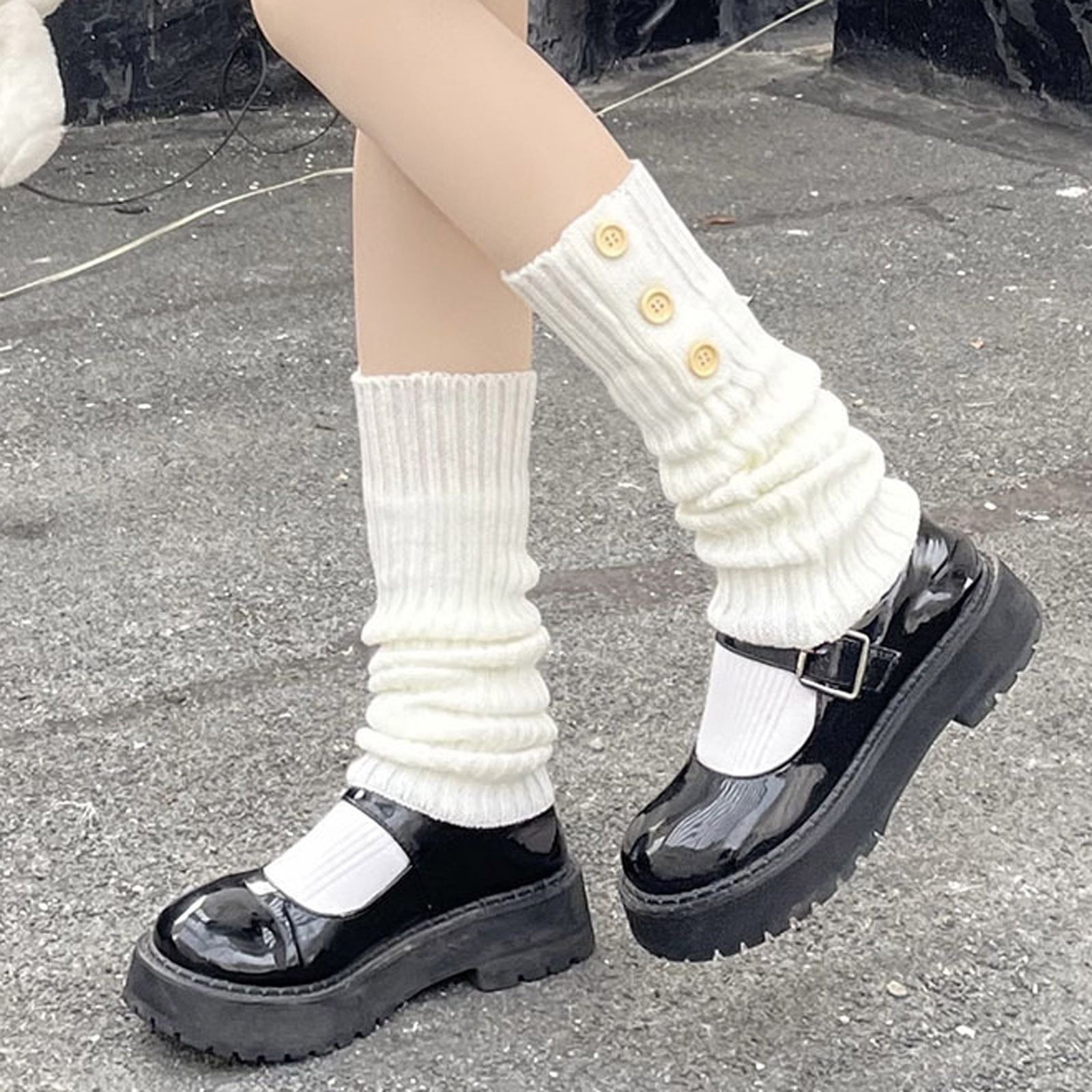 Hauaitttt Japanese Lolita Leg Warmers Gothic Knit Long Socks Leggings ...