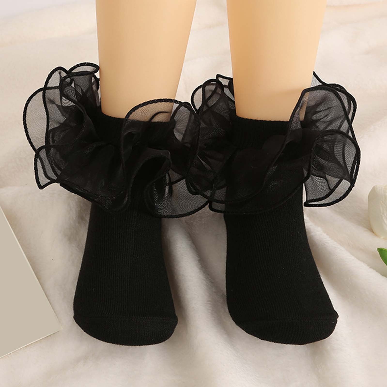 Hauaitttt Lace Slim Pure Color Combed Edge Socks for Lolita Children ...