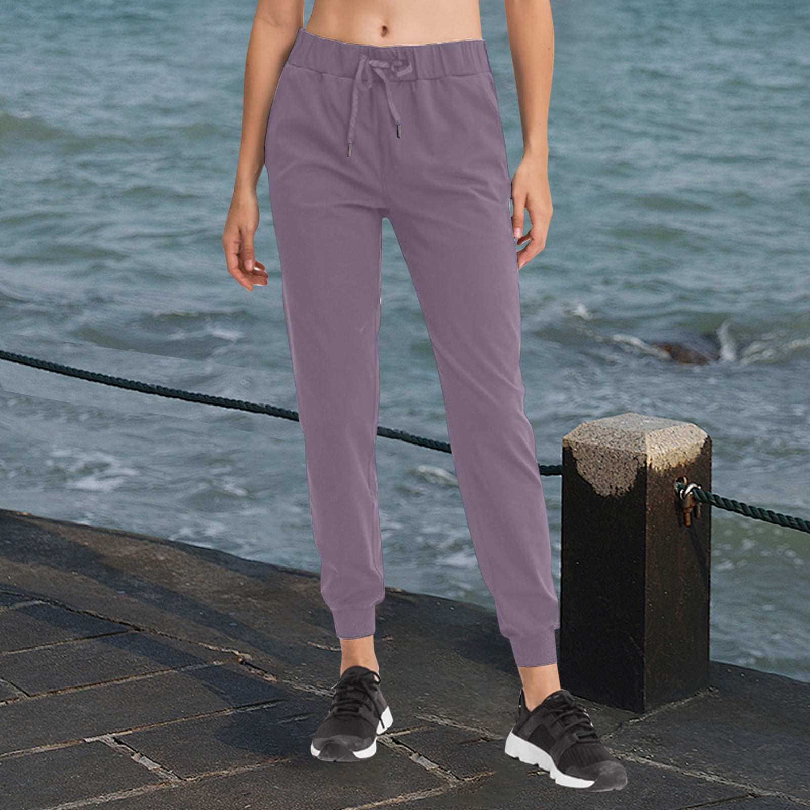 Hauaitttt Ladies' New Elastic Waist Yoga Pants Are and Straight and They Are Short Pants with ...