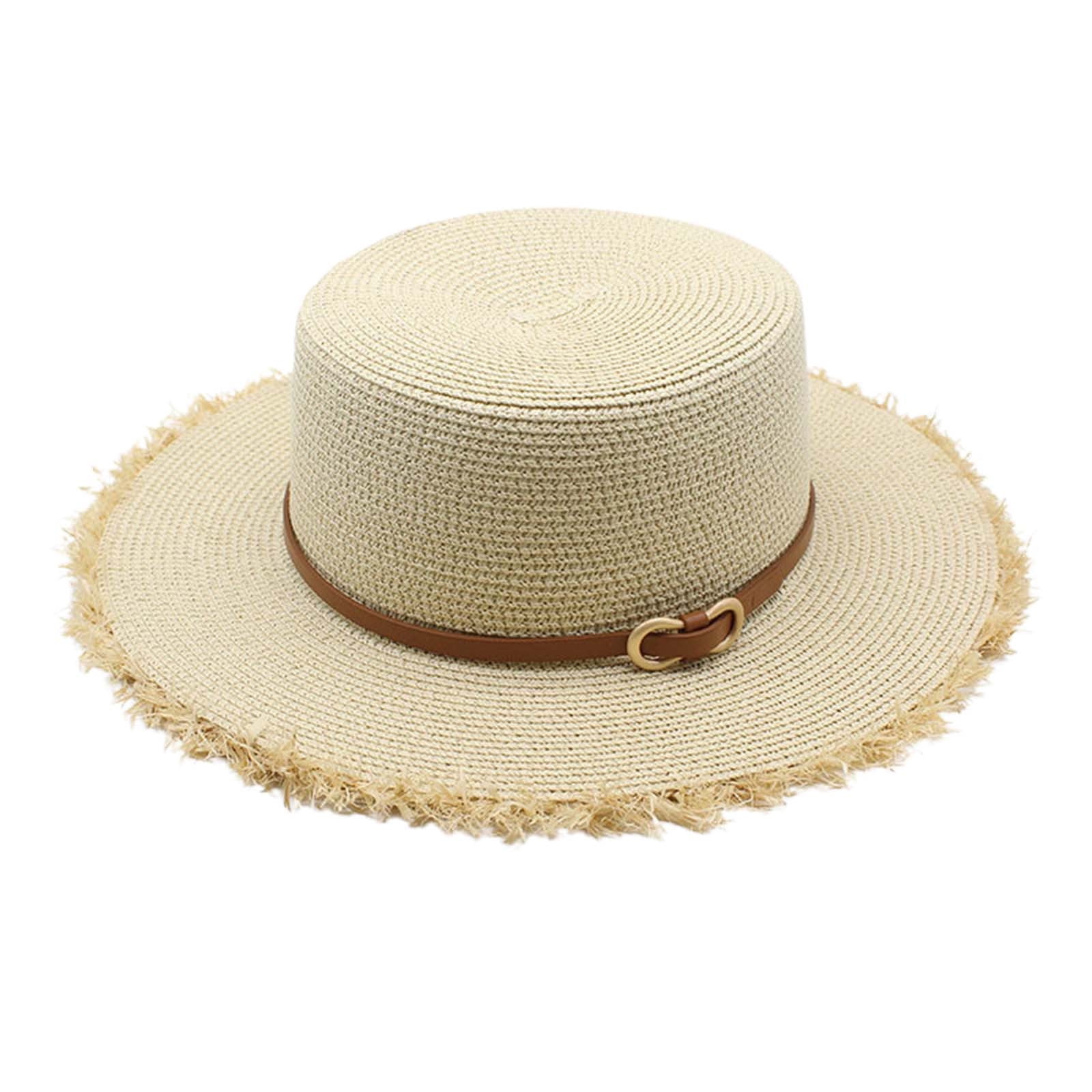 Hauaitttt Ladies Wide Brim Raffia Straw Sun Hat with Belt Beach Hat for ...