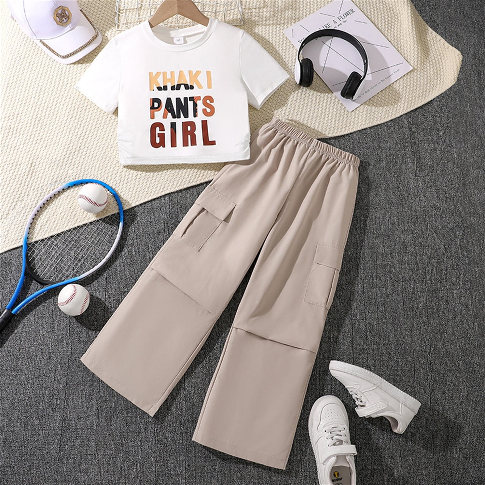 Hauaitttt Little Girls Kids 2 Piece Outfits Short Sleeve Letter Print ...