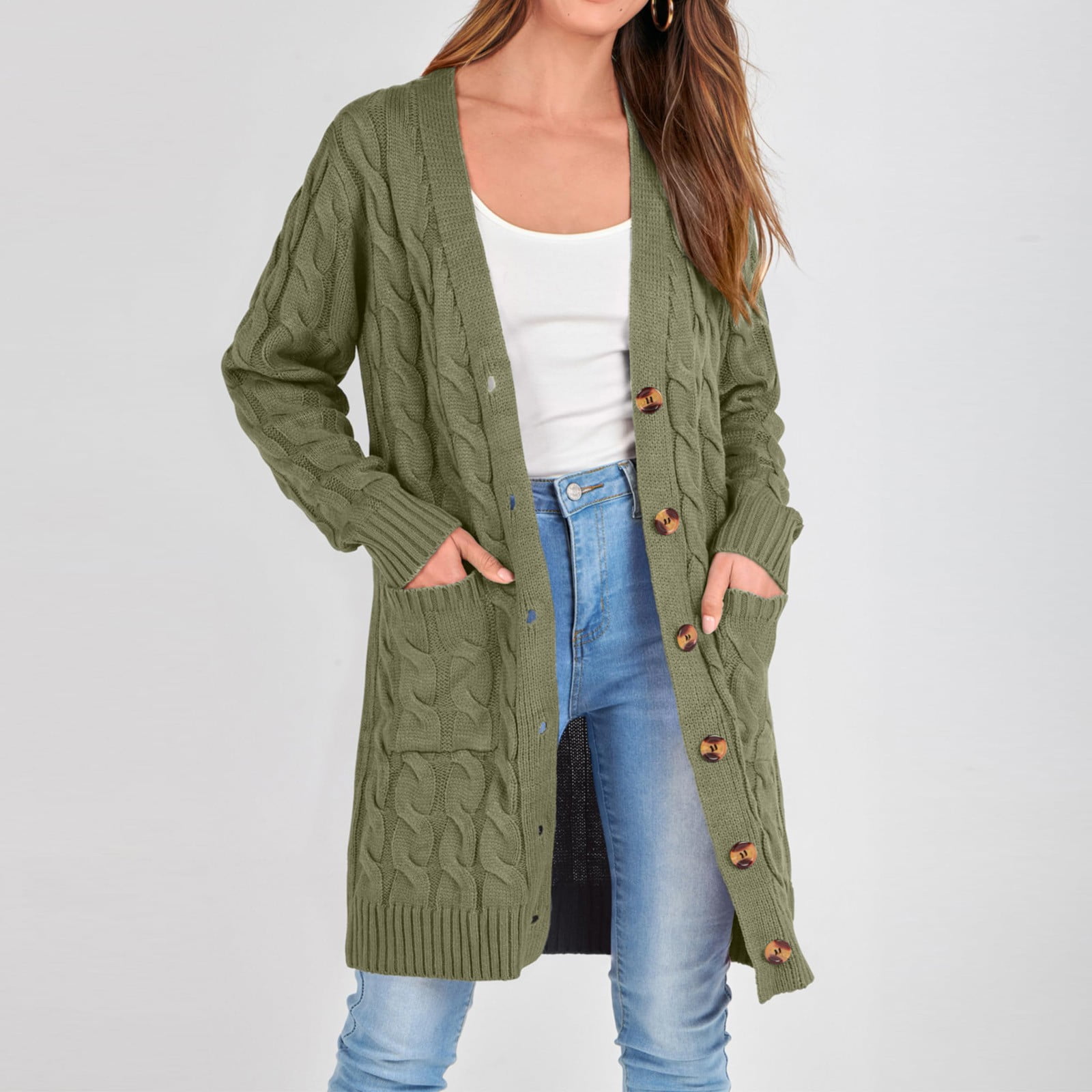 Hauaitttt Long Sleeve Knit Long Cardigan for Women Fall Winter Open ...