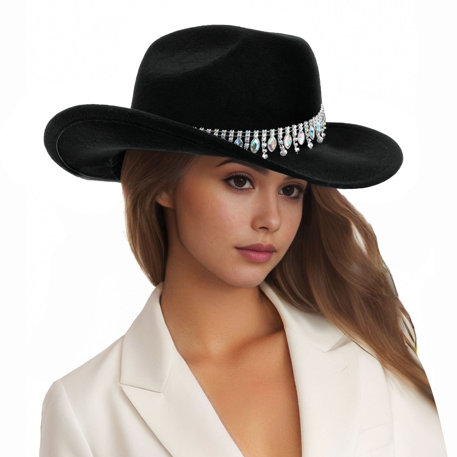 Hauaitttt Men's and Women's Jazz Top Hat Western Cowboy Flash Bride Hat ...