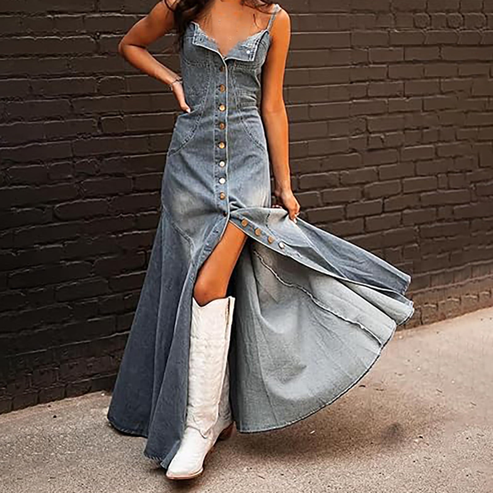 Hauaitttt New Ladies Vintage Denim Washed Distressed Suspenders Slim ...