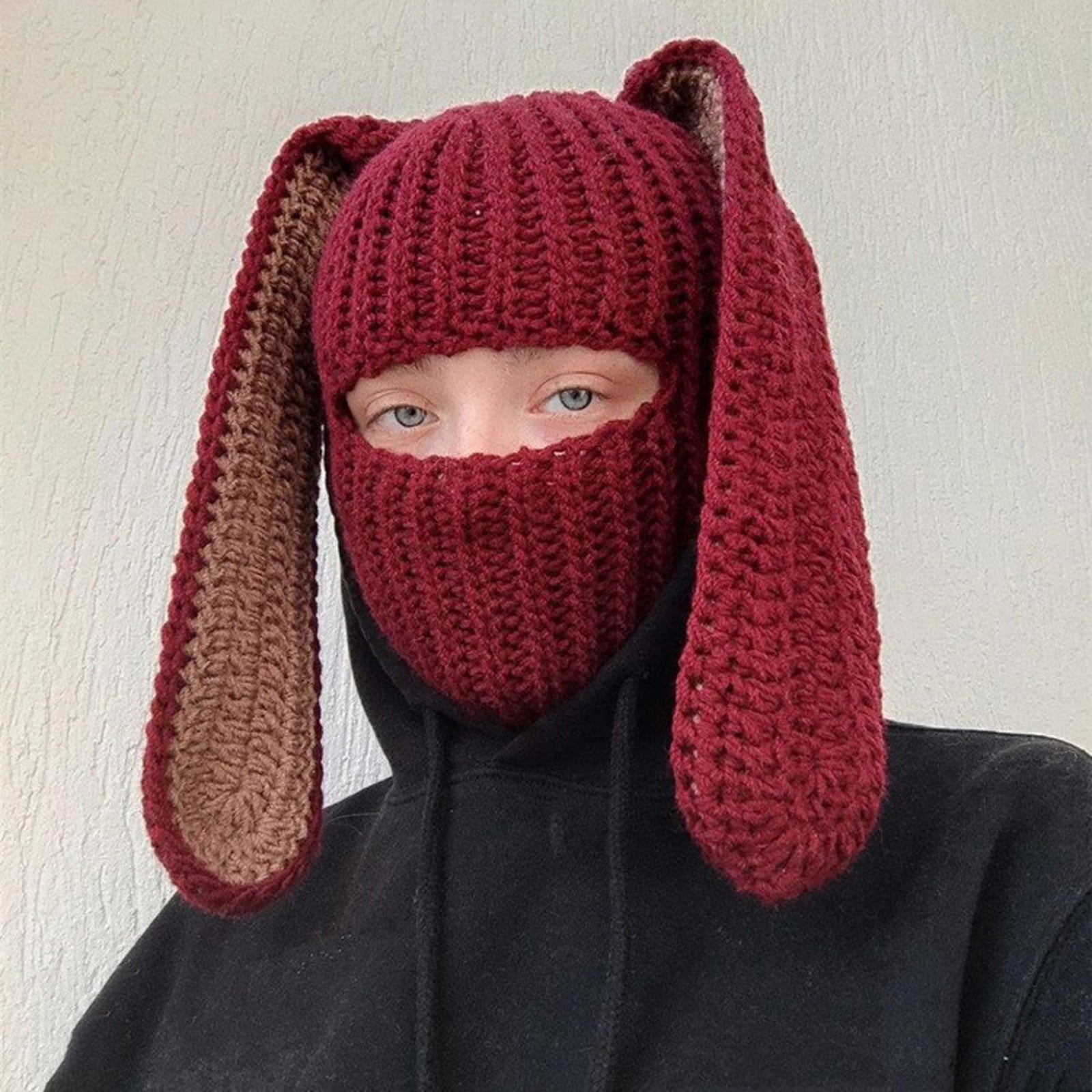 Hauaitttt Rabbit Ear Hat Autumn and Winter Neck Knitted Hat Flurry Hat ...