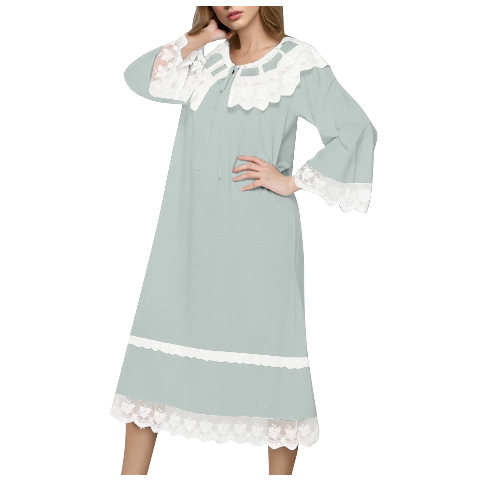 Hauaitttt Retro Foreign Trade Long Sleeved Nightgown Pajamas Women's ...