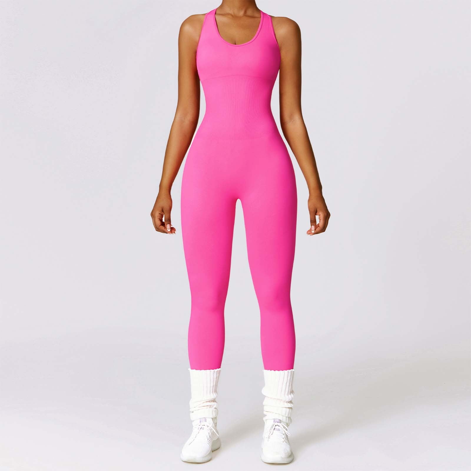 Hauaitttt Seamless Knitted Yoga Suit Backless Hollowed Out Long Pants Tight Fitting Jumpsuit for ...