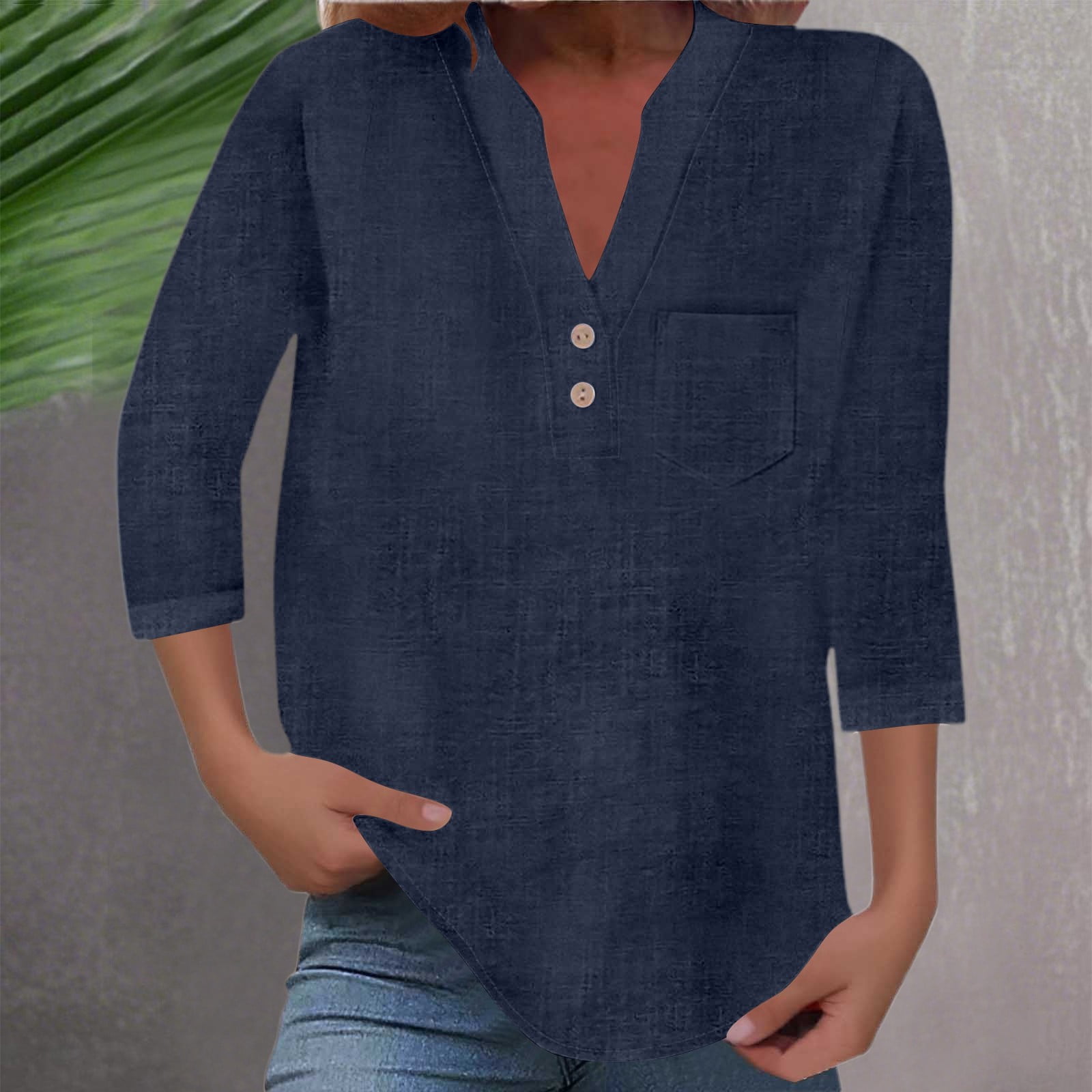 Hauaitttt Short Sleeve Solid Color Stand Collar Button up Shirt with ...