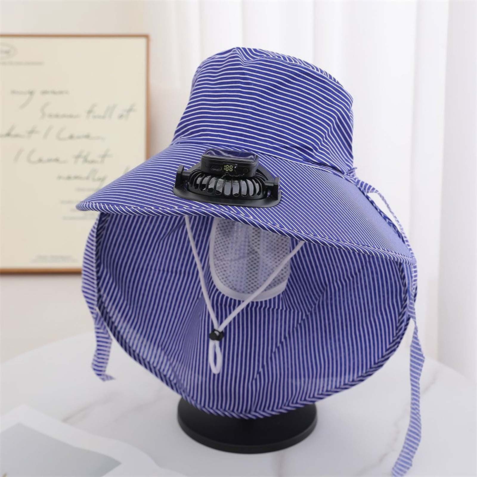 Hauaitttt Solar Fan Bucket Hat for Men Women UPF50+ Sun Wide Brim ...