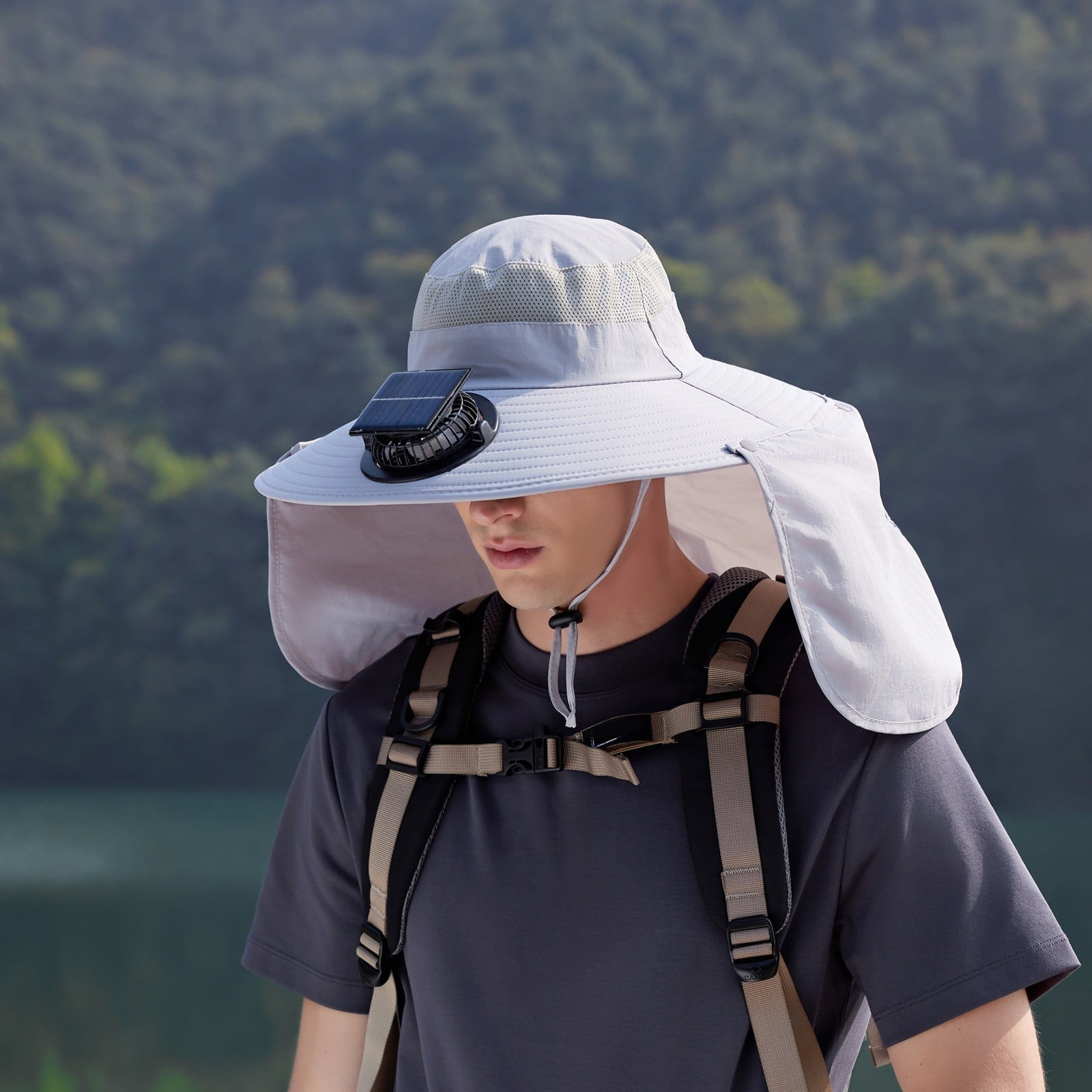 Hauaitttt Solar Fan Bucket Hat for Men Women UPF50+ Sun Wide Brim ...