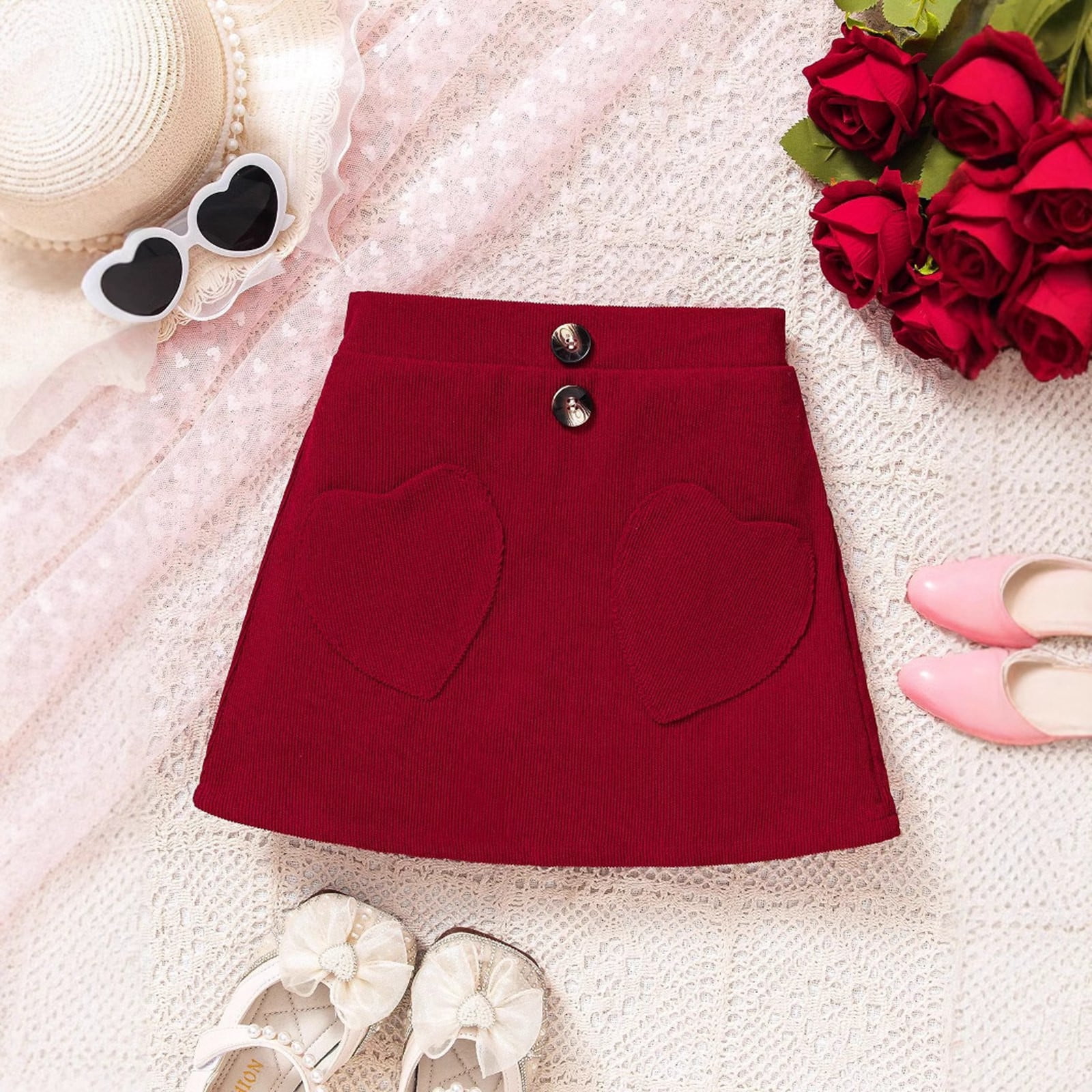 Hauaitttt Summer Children's Girls' Elastic Waistline Heart Shaped ...