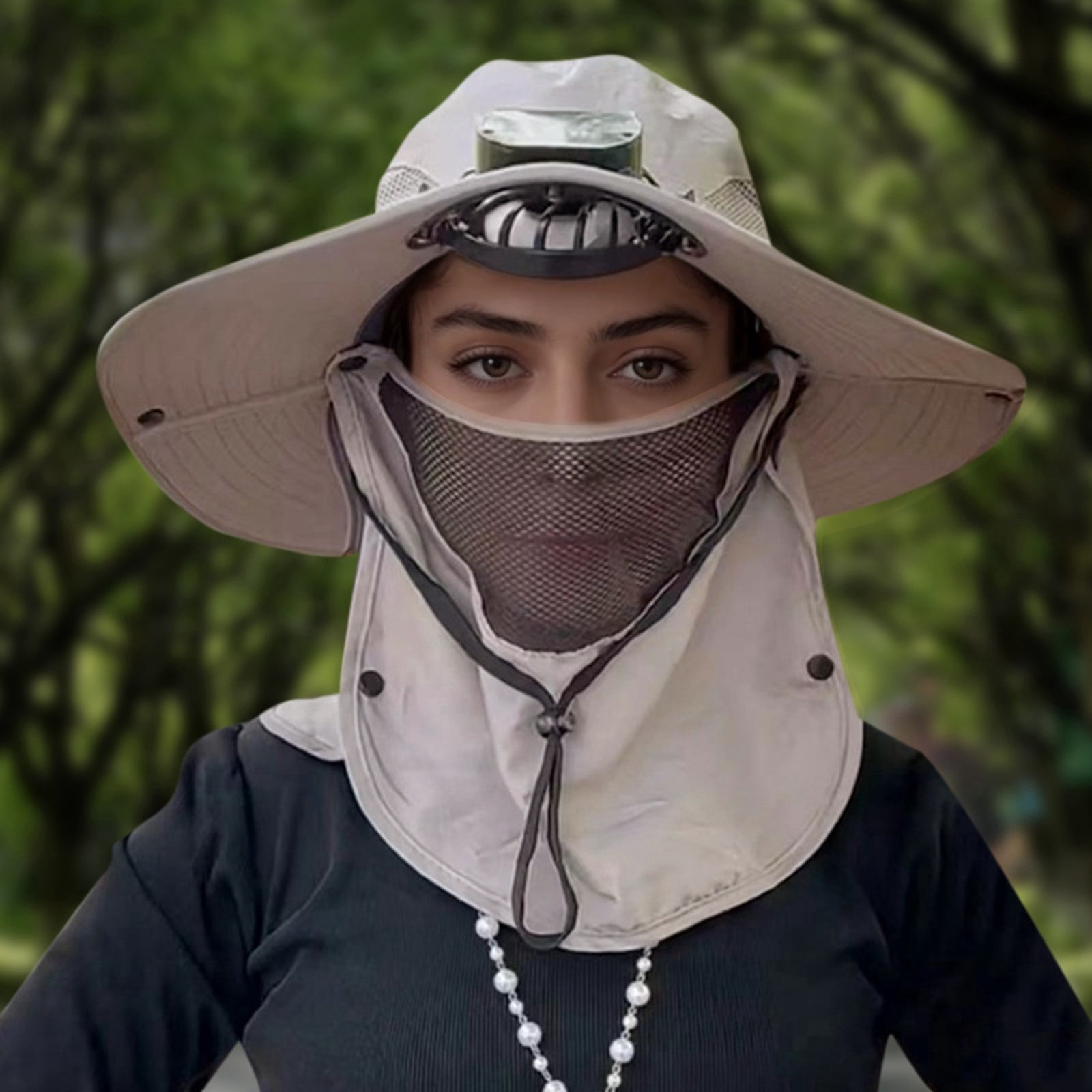 Hauaitttt Summer Outdoor Sun Hats with Ventilated Fan and Drawstring ...