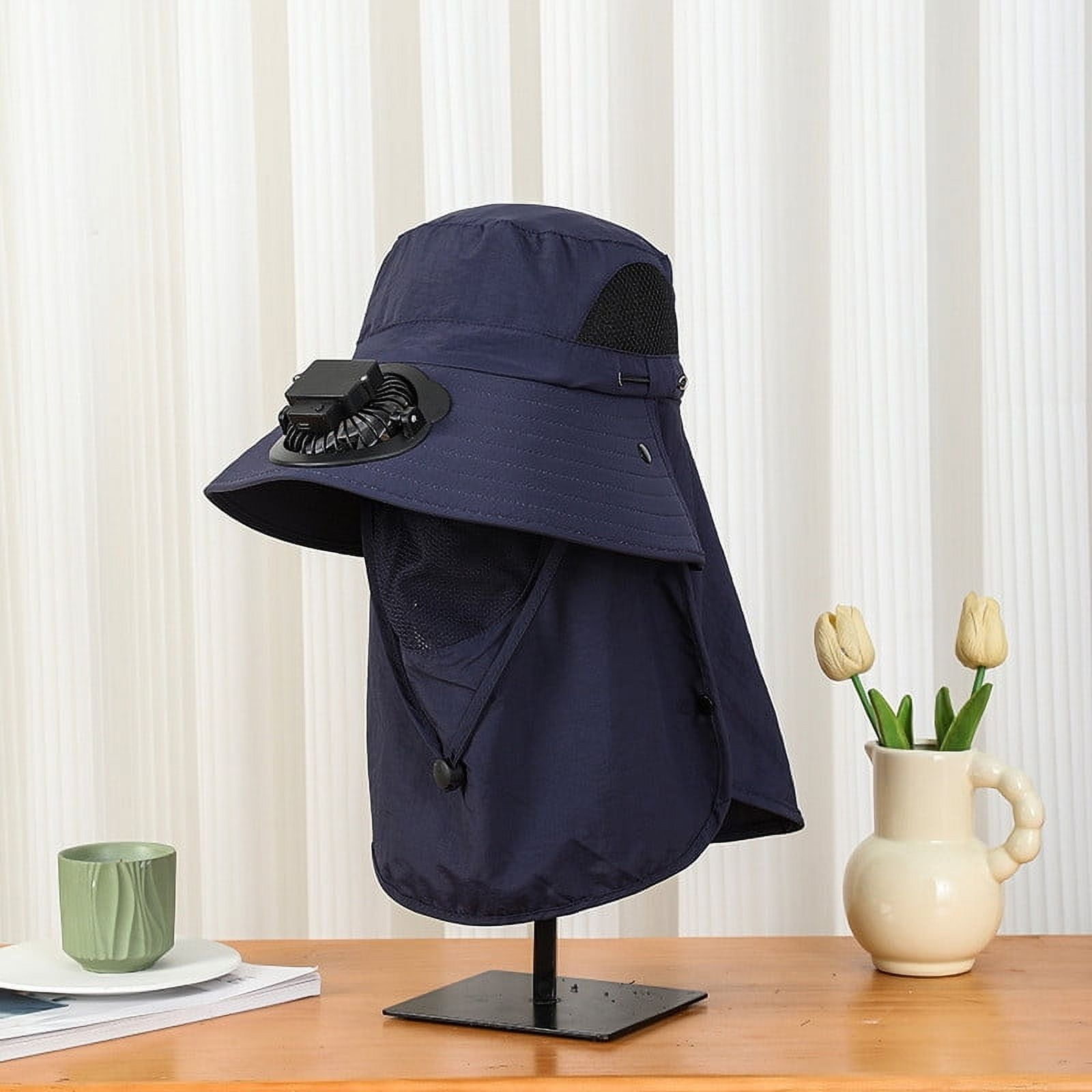 Hauaitttt Summer Sun Hat with Built In Fan for Women Men Outdoor Hiking ...