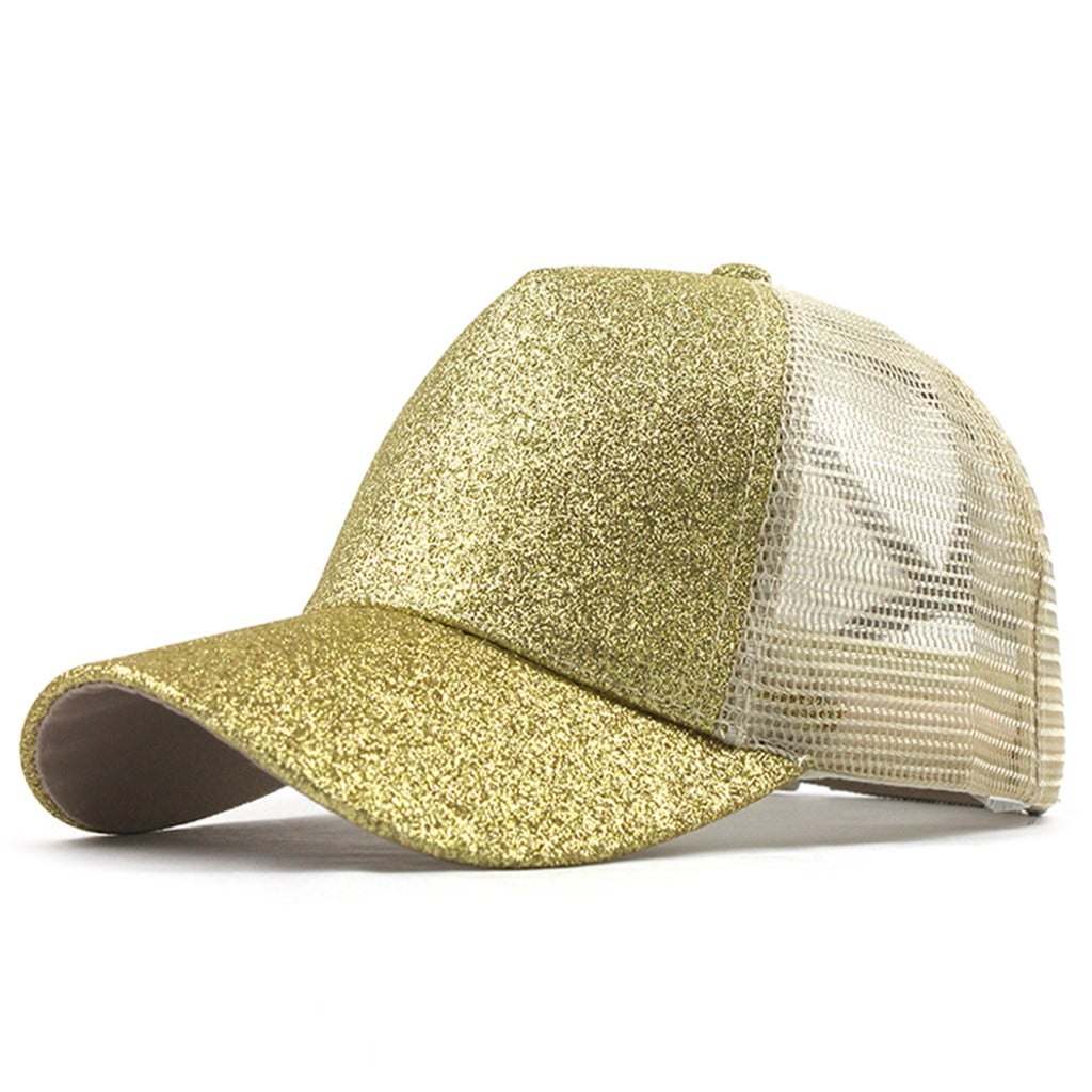 Hauaitttt Trucker Ponytail Hat Messy Buns Glitter Plain Baseball Cap ...
