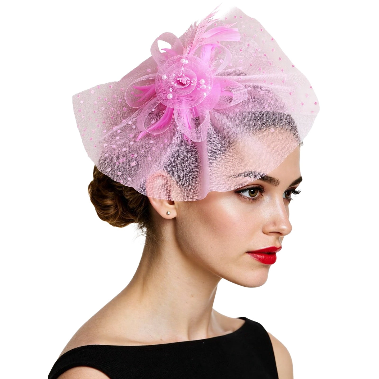 Hauaitttt Vintage Feather Fascinator Headband Elegant Mesh Party Hat ...