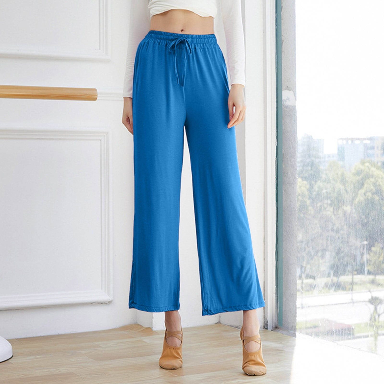 Hauaitttt Wide Leg Pants High Waist Straight Vertical Vertical Stretch ...