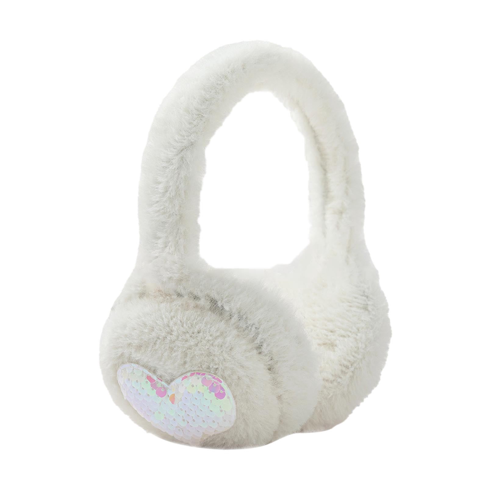 Hauaitttt Winter Cat Ear Earmuff Sequin Heart Shape Ear Muf Adjustable ...
