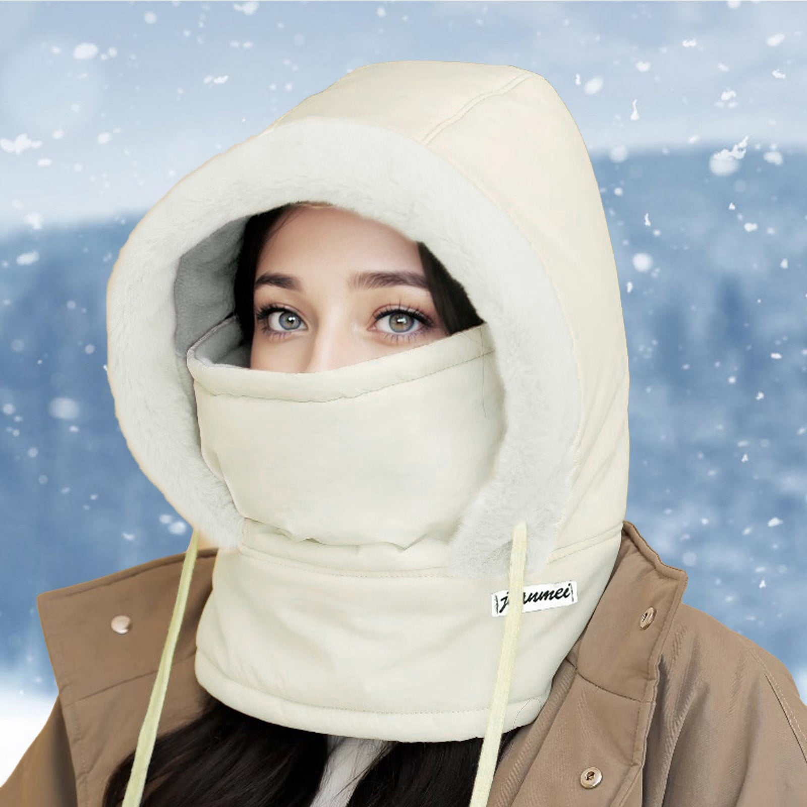 Hauaitttt Winter Hood Ski Hat for Women Men Thermal Hat Cap Scarf for ...