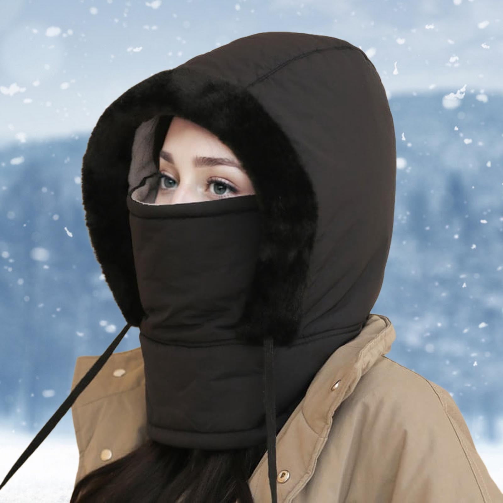 Hauaitttt Winter Hood Ski Hat for Women Men Thermal Hat Cap Scarf for ...