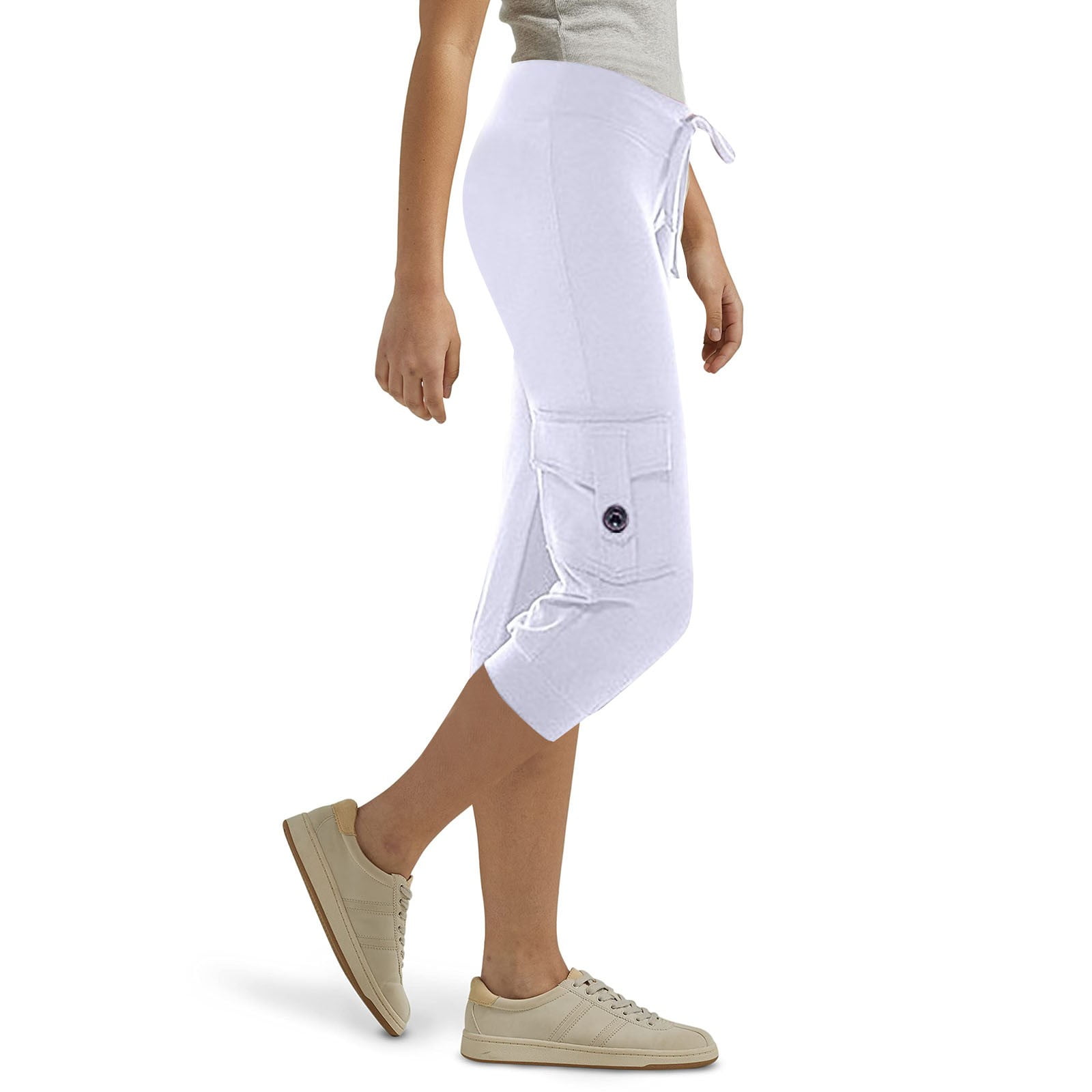 Hauaitttt Women Comfortable Elastic Waist Button Side Pockets Two ...