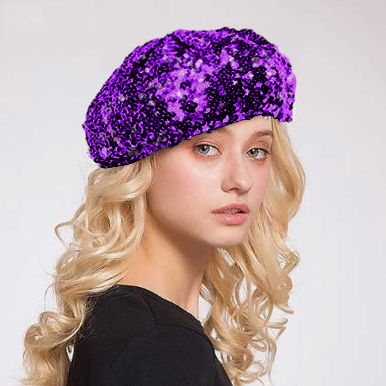 Hauaitttt Women Fashion Sparkling Sequins Beret Colorful Cap Nightclub ...