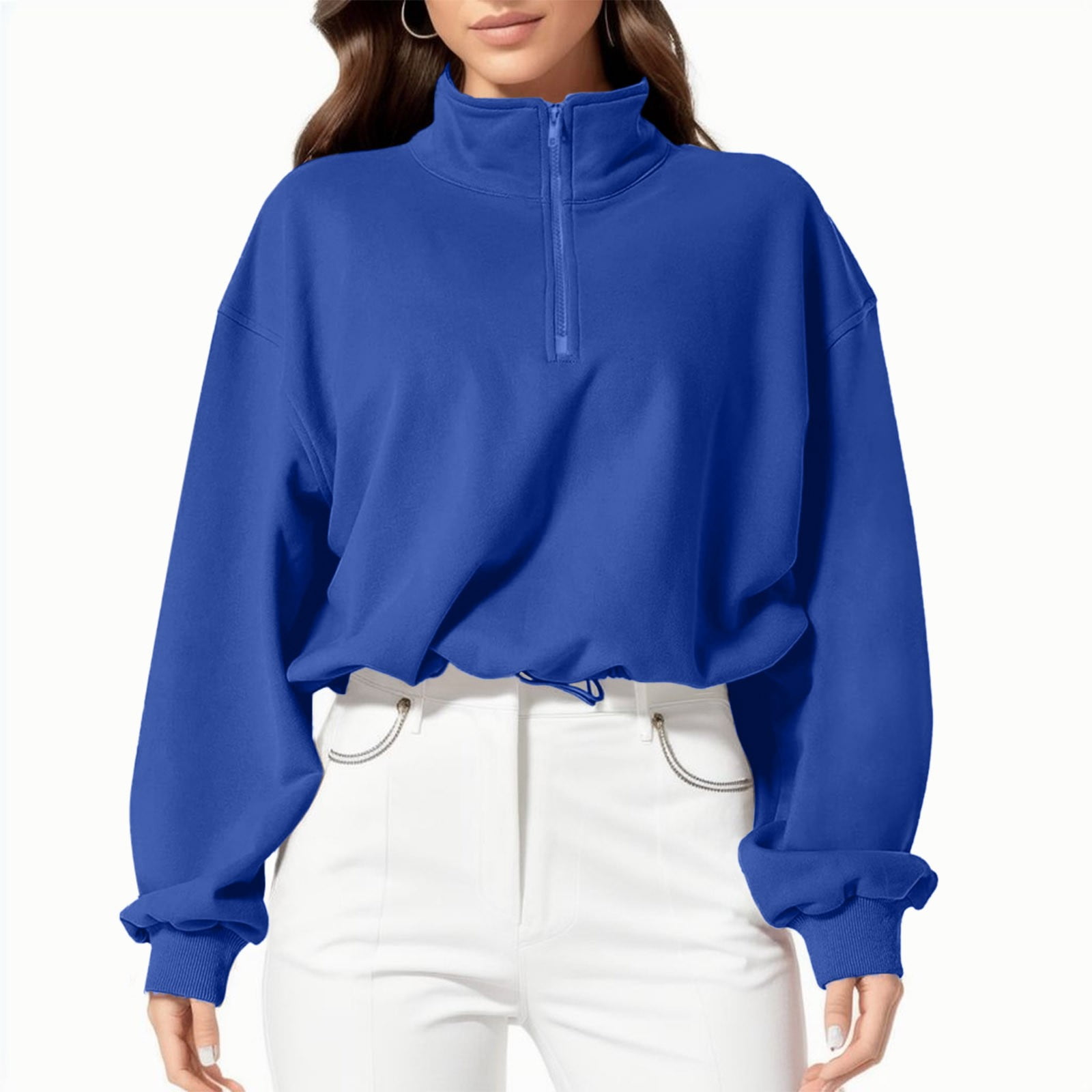 Hauaitttt Women Half Zip Crop Sweatshirt Workout Hoodie High Neck Long ...