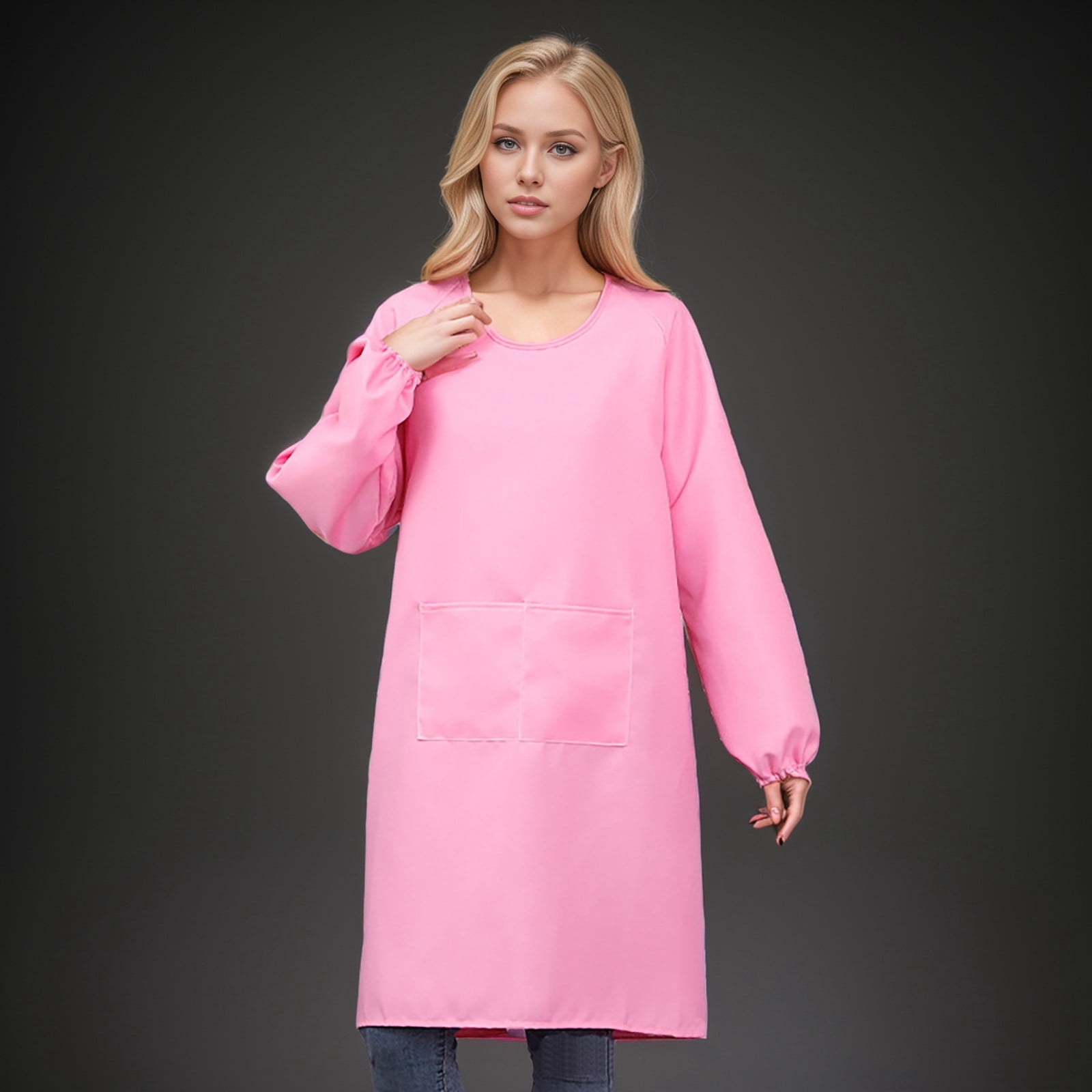 Hauaitttt Women Kitchen Apron with Big Pockets Long Sleeves Apron for ...