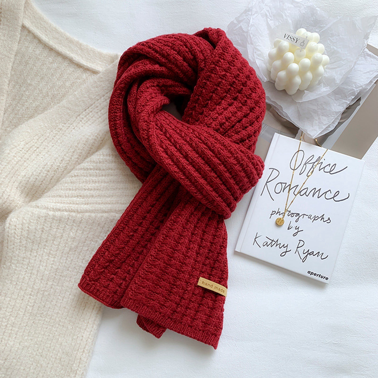 Hauaitttt Women Knitted Shawl Cozy Winter Scarf with Thick Wool for ...