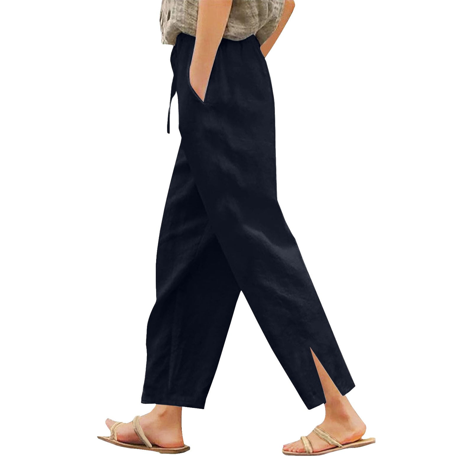 Hauaitttt Women Linen Pants Casual Loose High Waist Boho Wide Leg ...