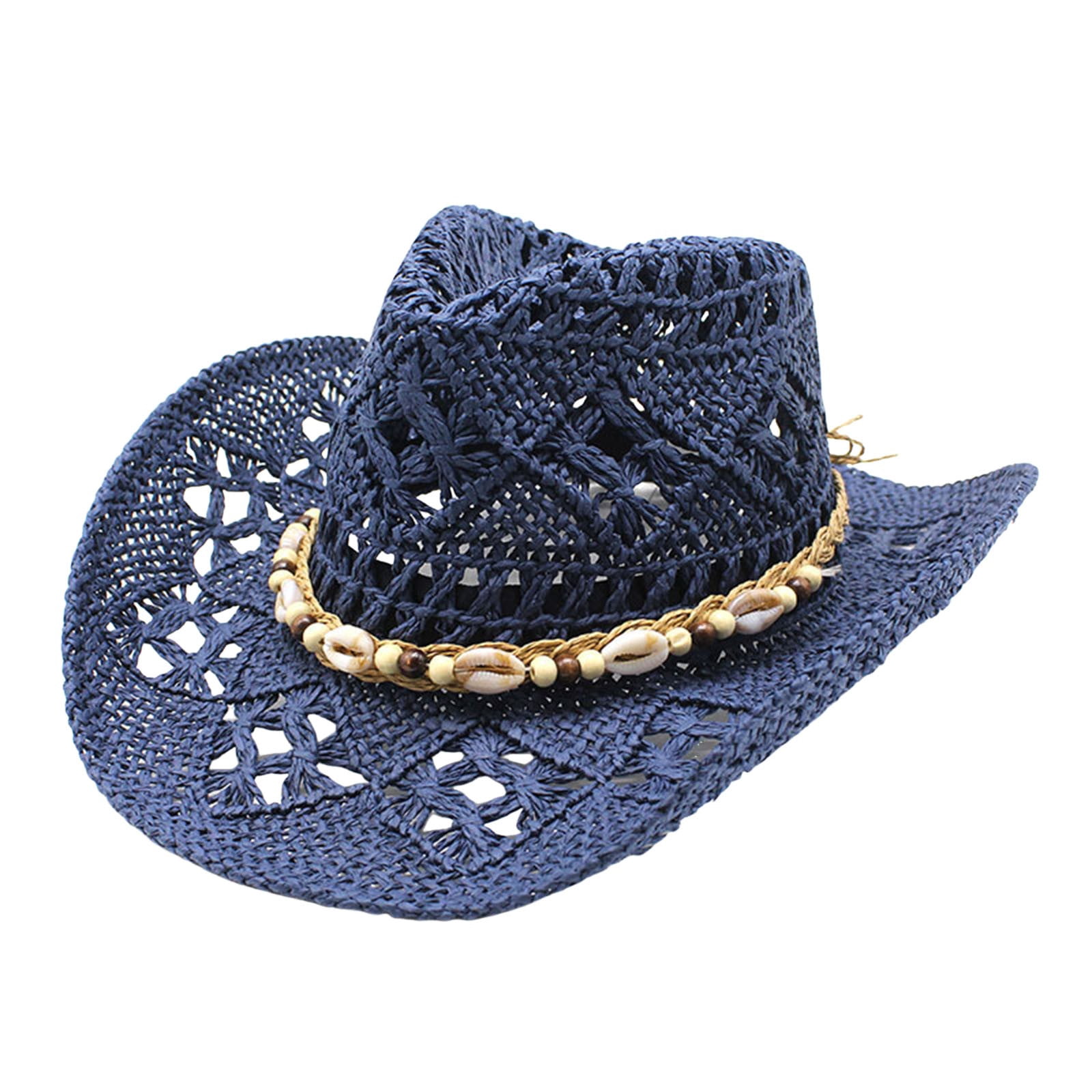 Hauaitttt Women Men Summer Western Cowboy Hat Shapeable Straw Hat ...