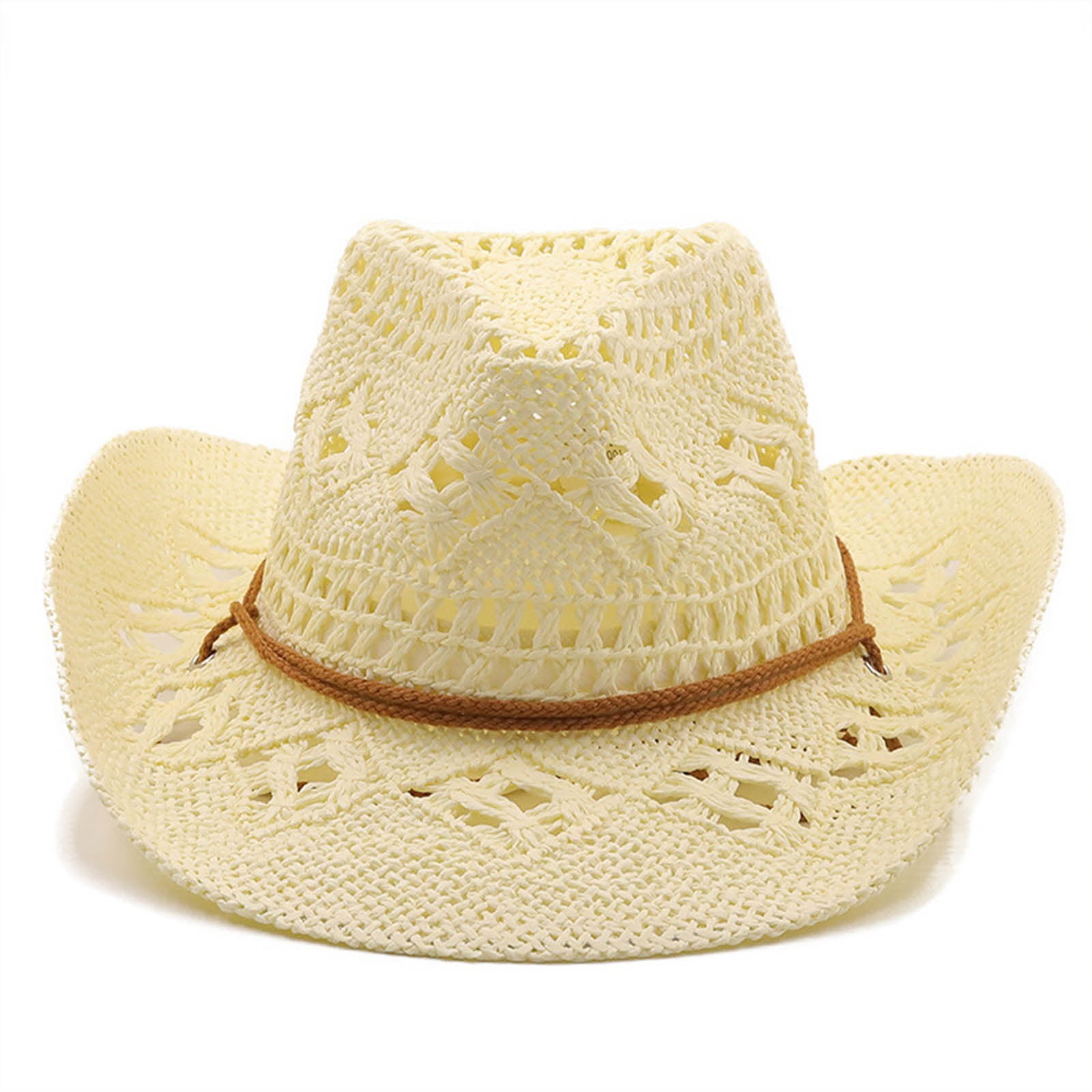 Hauaitttt Women Men Summer Western Cowboy Hat Shapeable Straw Hat ...