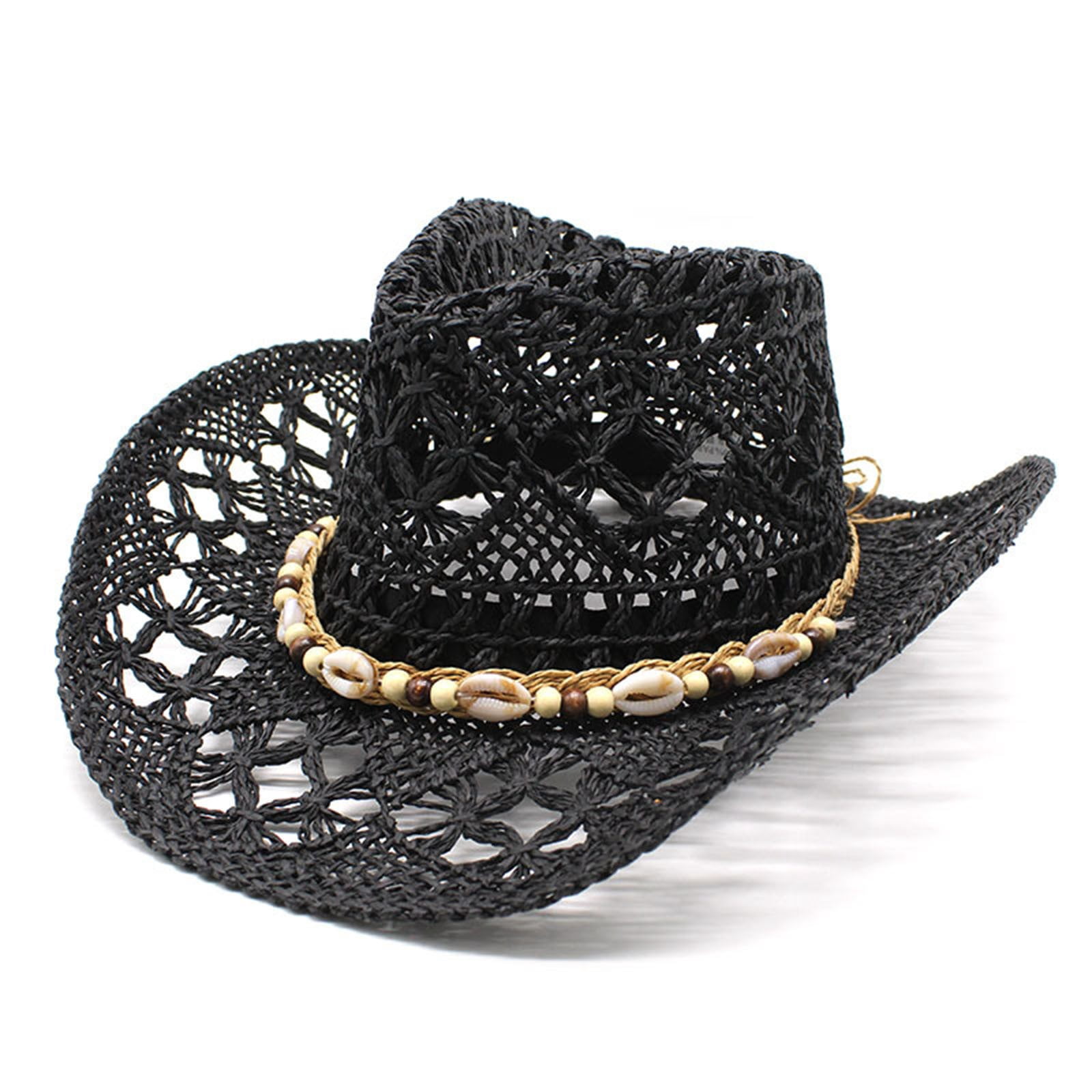 Hauaitttt Women Men Summer Western Cowboy Hat Shapeable Straw Hat ...