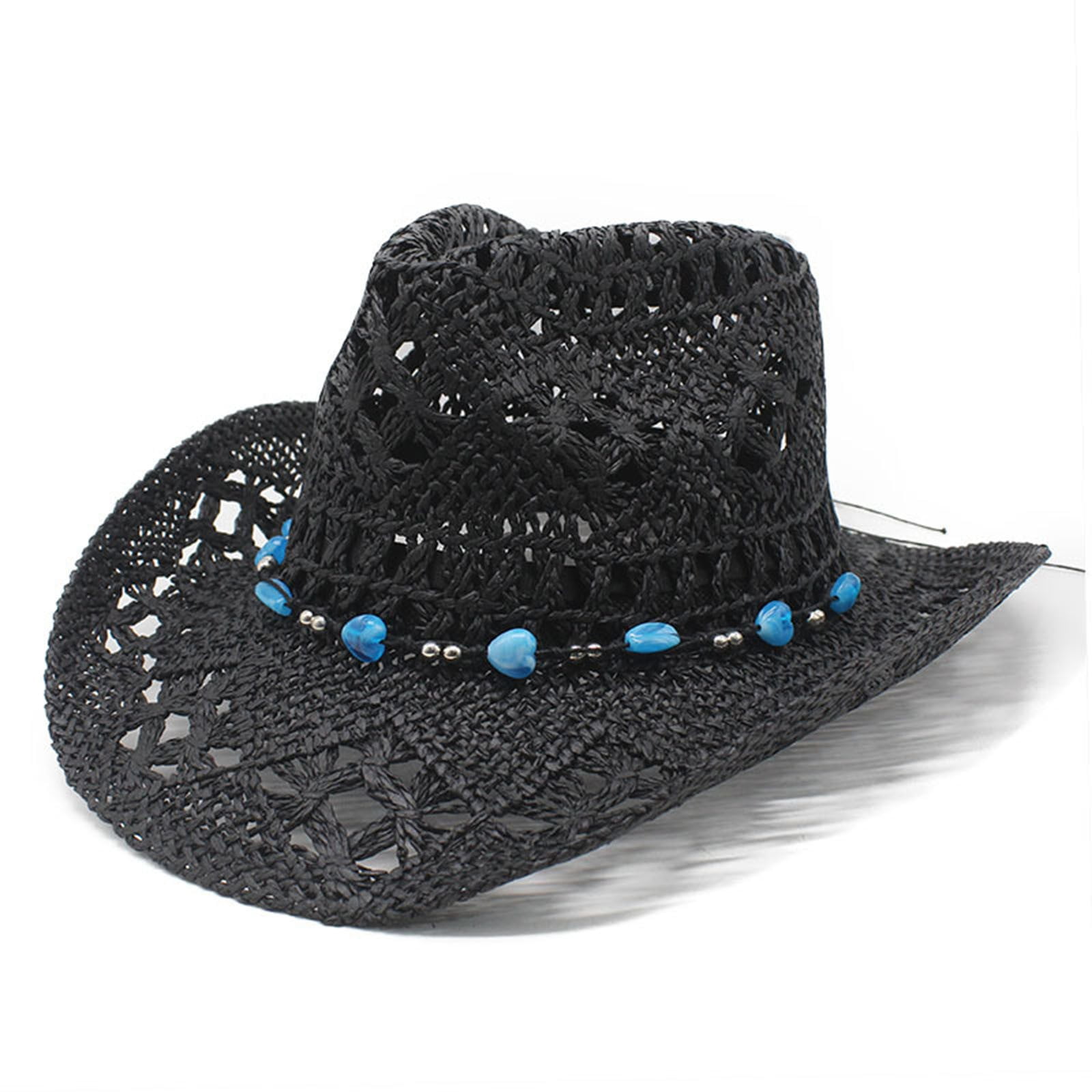 Hauaitttt Women Men Summer Western Cowboy Hat Shapeable Straw Hat ...