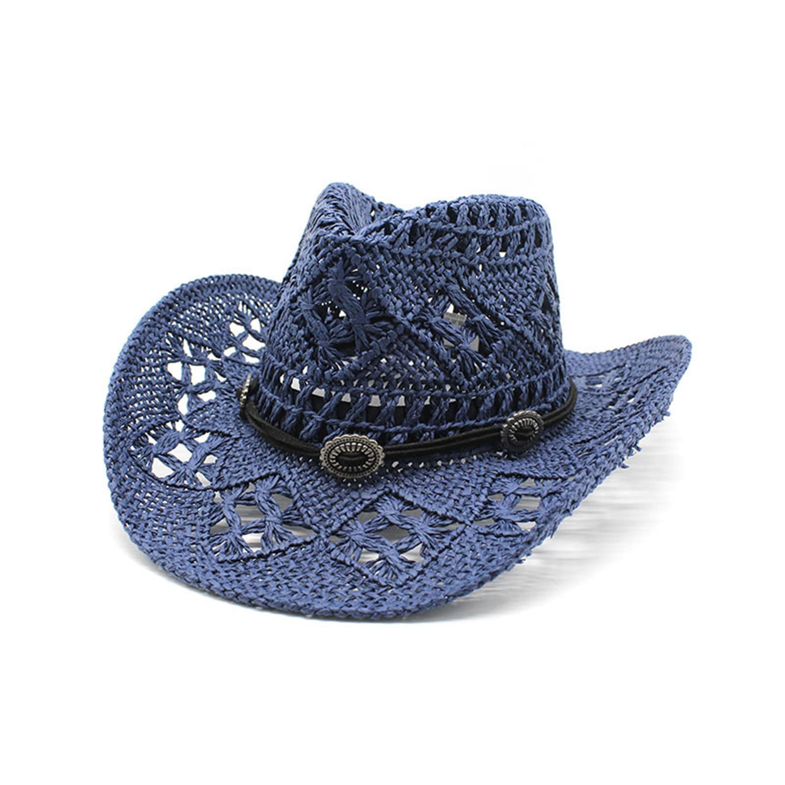 Hauaitttt Women Men Summer Western Cowboy Hat Shapeable Straw Hat ...