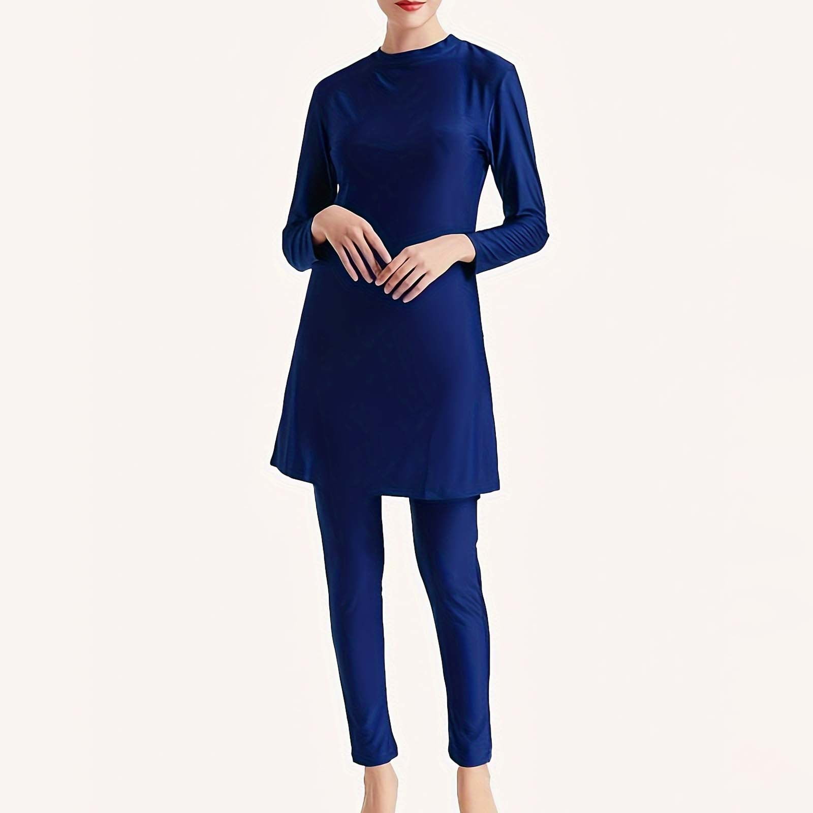 Hauaitttt Women Oversized Swimsuit Conservative Swimsuit Long Sleeve ...