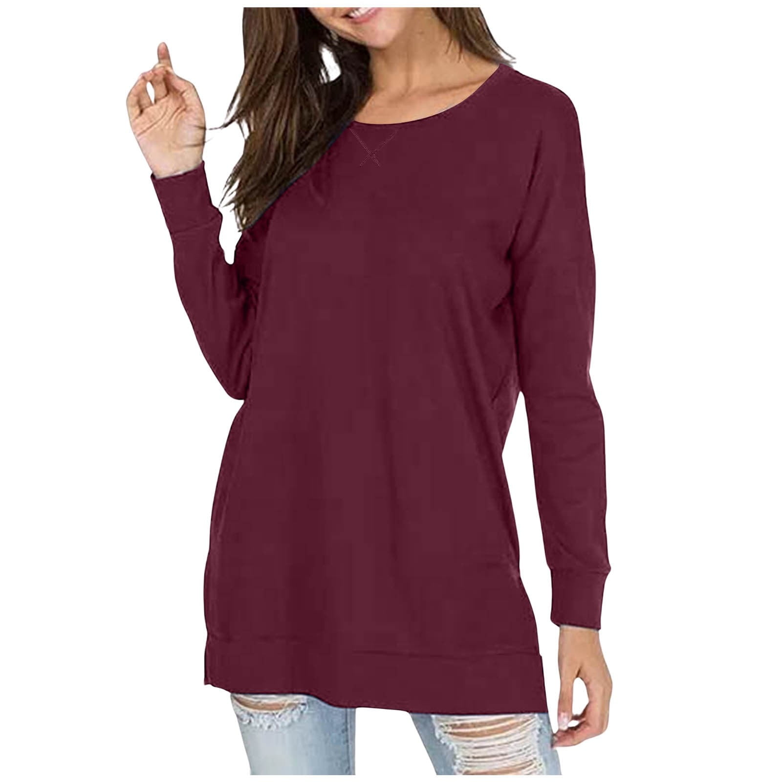 Hauaitttt Women Side Split Fall Fashion 2025 Long Sleeve Shirts Trending Now Big Shirt Women ...