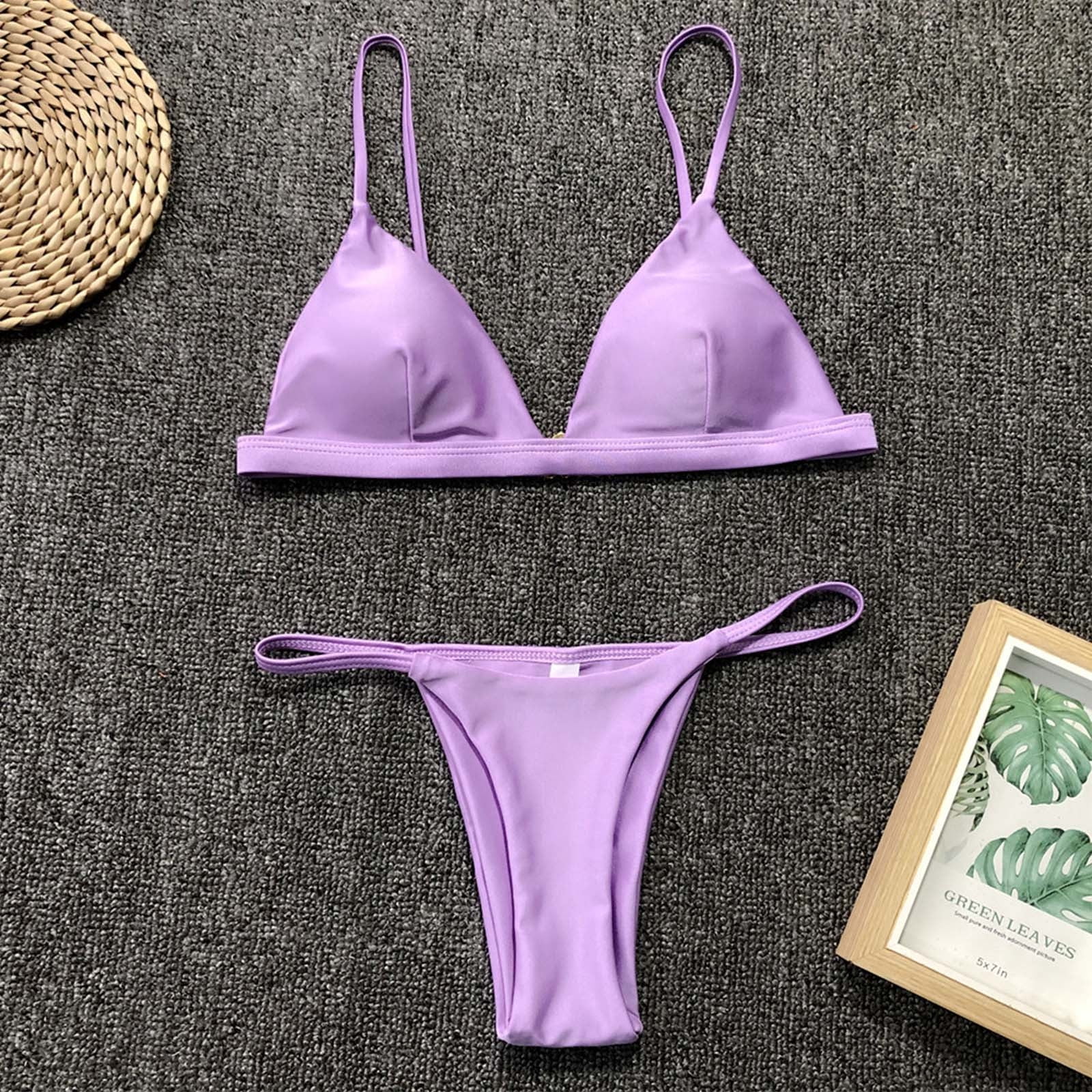 Hauaitttt Women Solid Color Swimwear Two Piece Bathing Suit High Waist ...