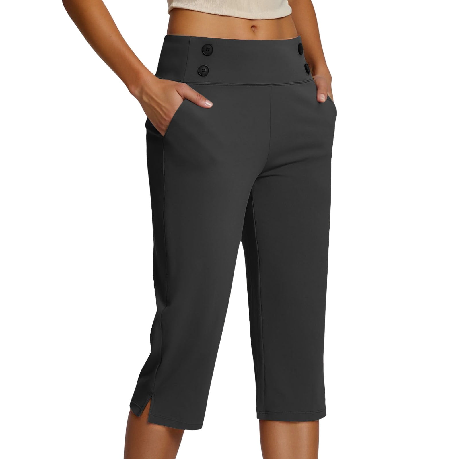 Hauaitttt Women Stretch Yoga Capris Casual Workout Capri Pants High ...