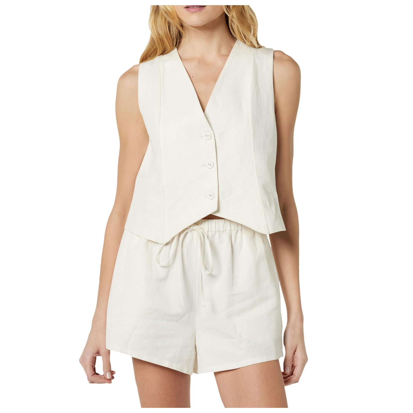 Hauaitttt Women Temperament Versatile Linen Vest Top Shorts Set Summer ...