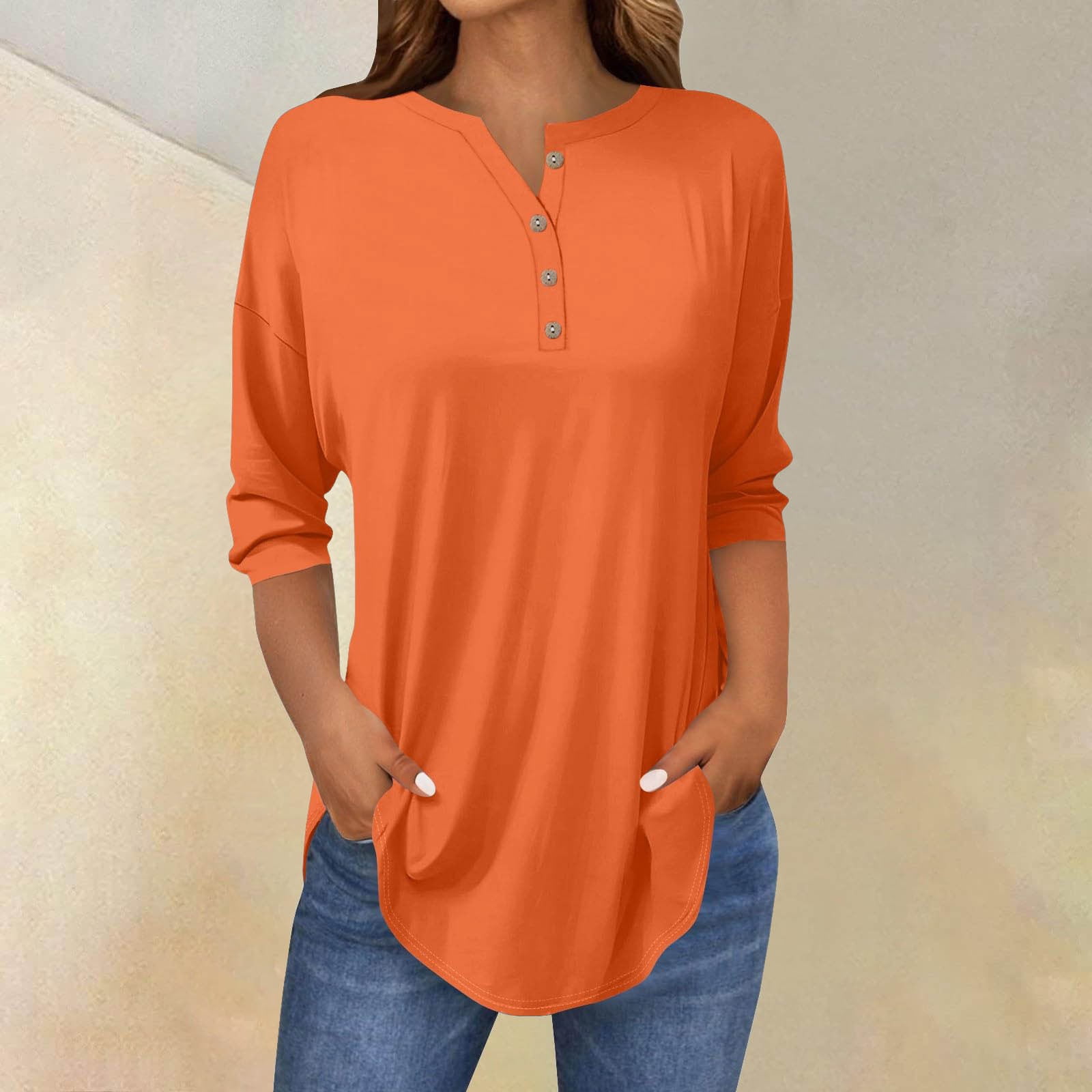 Hauaitttt Women's 3/4 Sleeved Collar Button up Shirt Floral Shirt ...