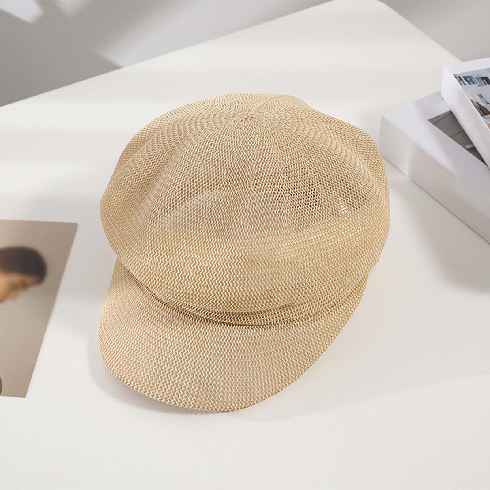 Hauaitttt Women's Balloon Hat Plain Peaked Hat Sun Hat Bread Flat Hat ...