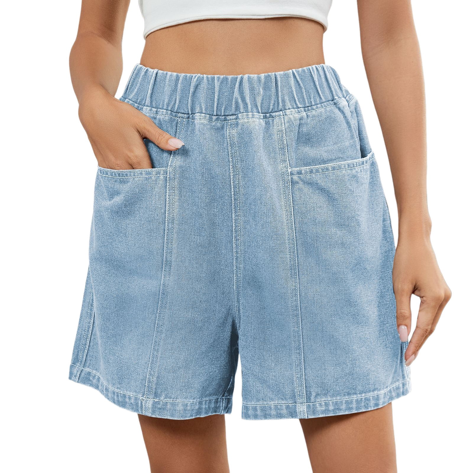 Hauaitttt Women's Casual Denim Shorts High Waisted Stretch Washed ...