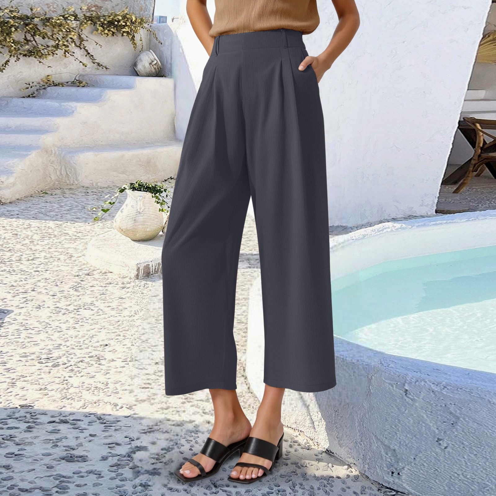 Hauaitttt Women's Casual Loose Straight Leg Pants Summer Comfortable ...