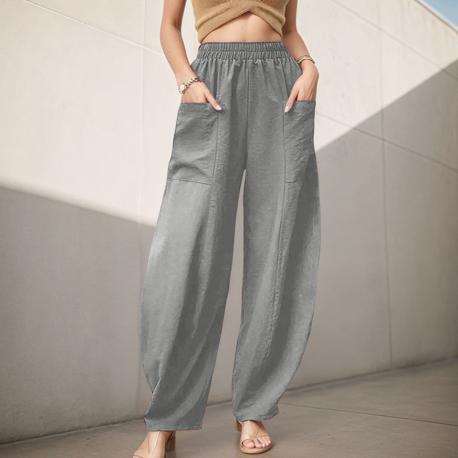 Hauaitttt Women's Casual Pants Comfortable Stretch Waist Pants with ...