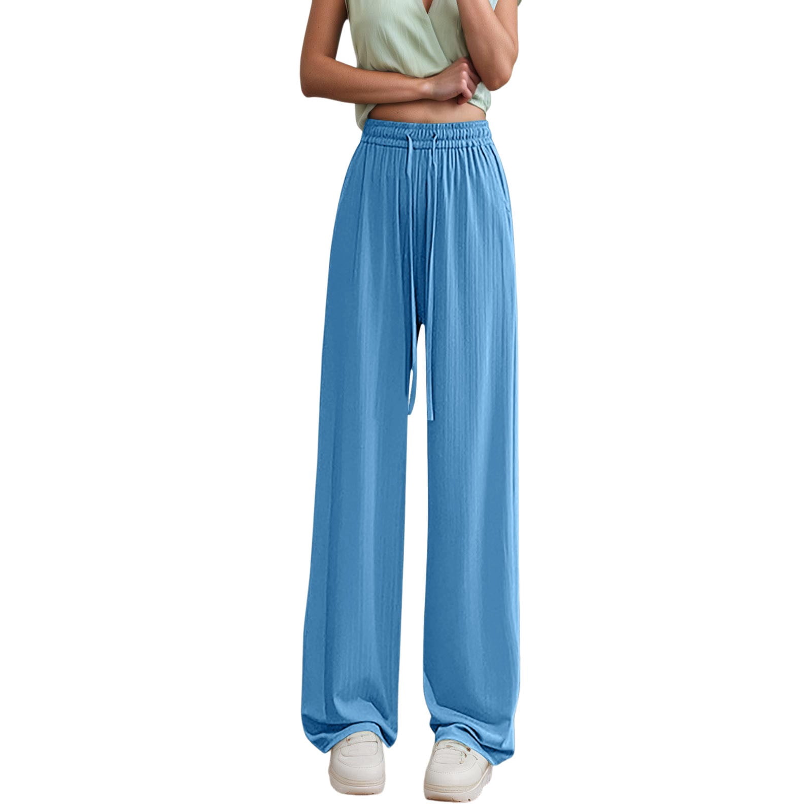 Hauaitttt Women's Casual Pants High Waisted Loose Fit Wide Leg Trousers ...