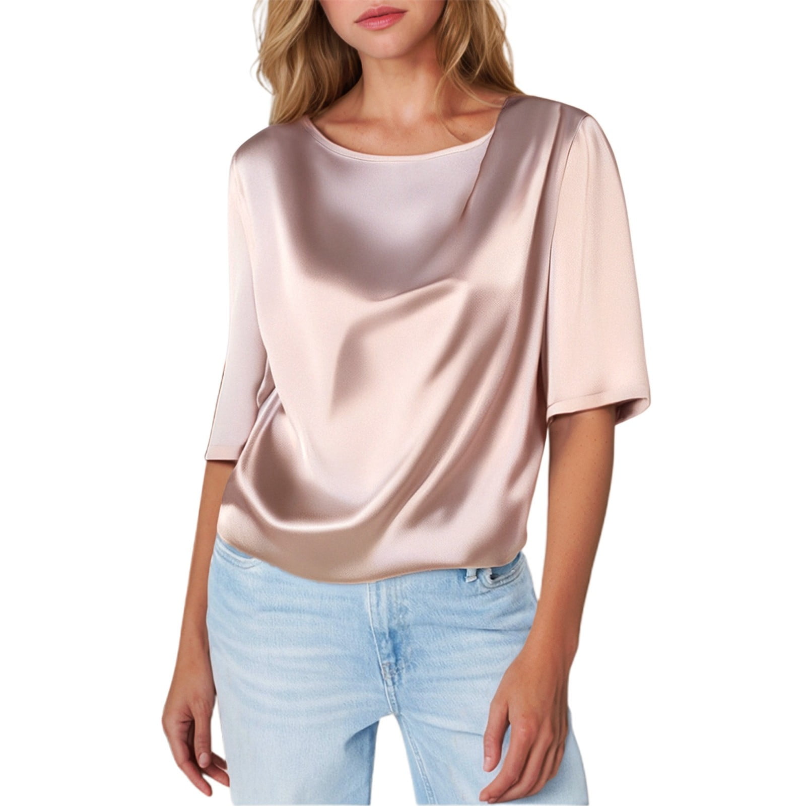 Hauaitttt Women's Design Satin Short Sleeved T Shirt Silk Half Sleeved ...