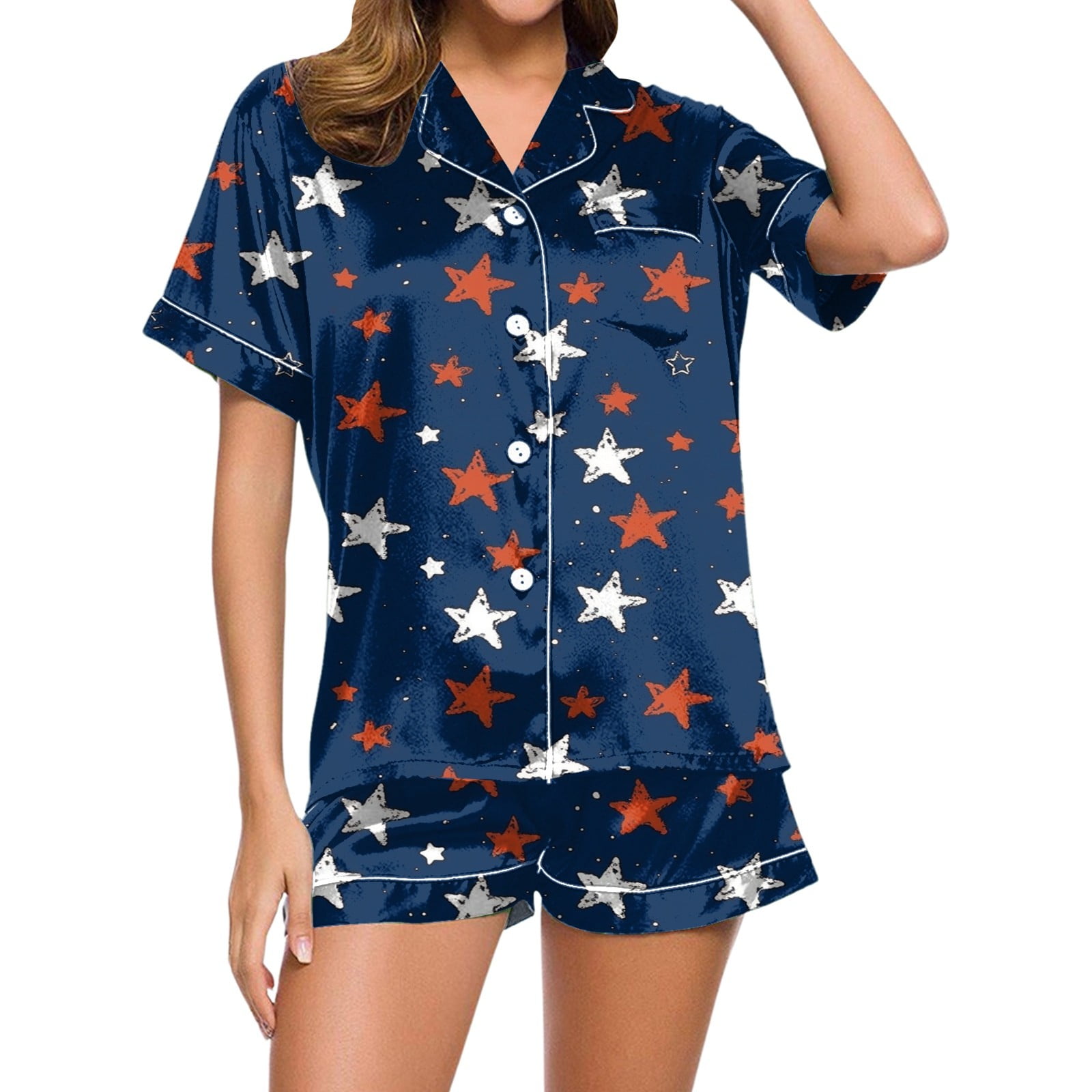 Hauaitttt Women's Independence Day Print V Neck Button Pocket Short ...