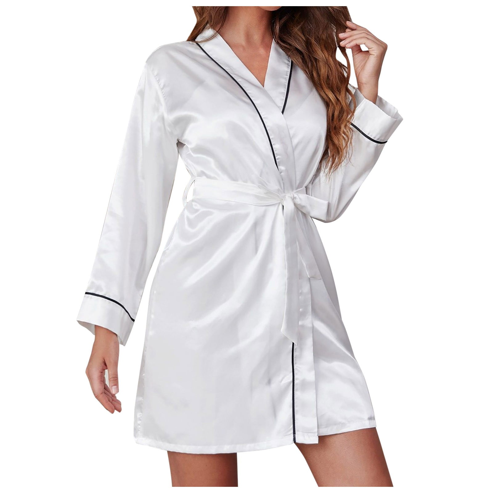 Hauaitttt Women's Lapels In Long Pajamas Silk Sexy Home Clothes Pure ...